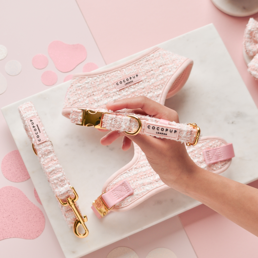 Pink Textured Tweed Dog Collar | Cocopup London