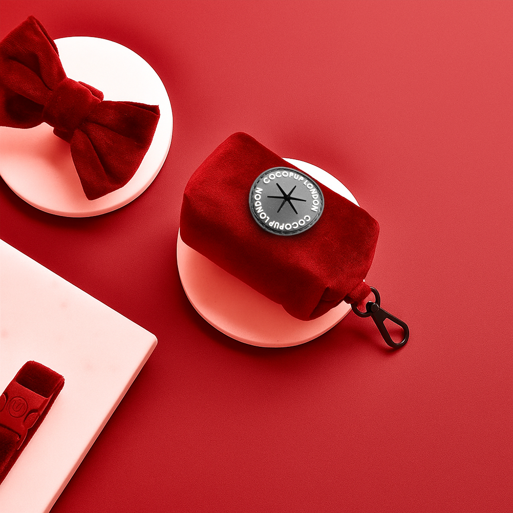 Luxe Velvet Dog Poop Bag Holder - Berry Red | Cocopup London