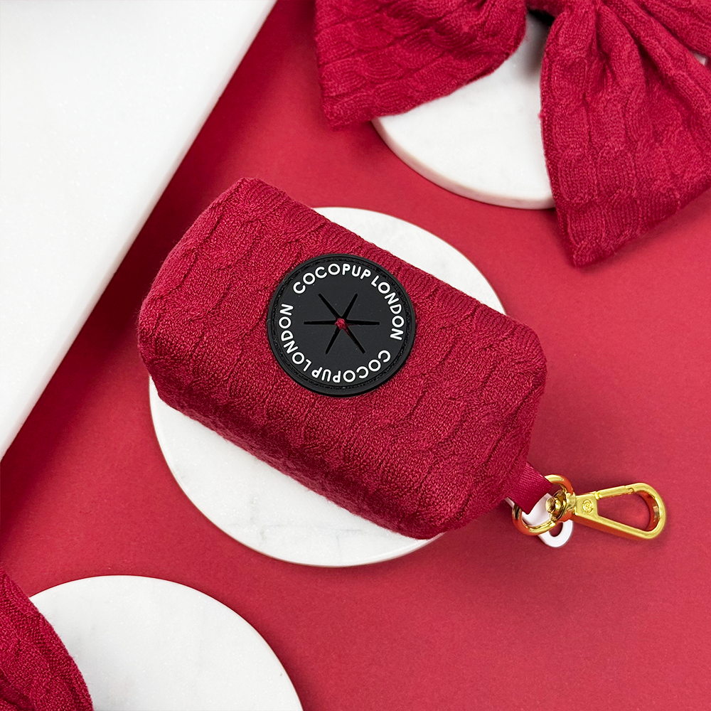 Cable Knit Dog Poop Bag Holder - Mulled Wine | Poo Bag Carrier ...