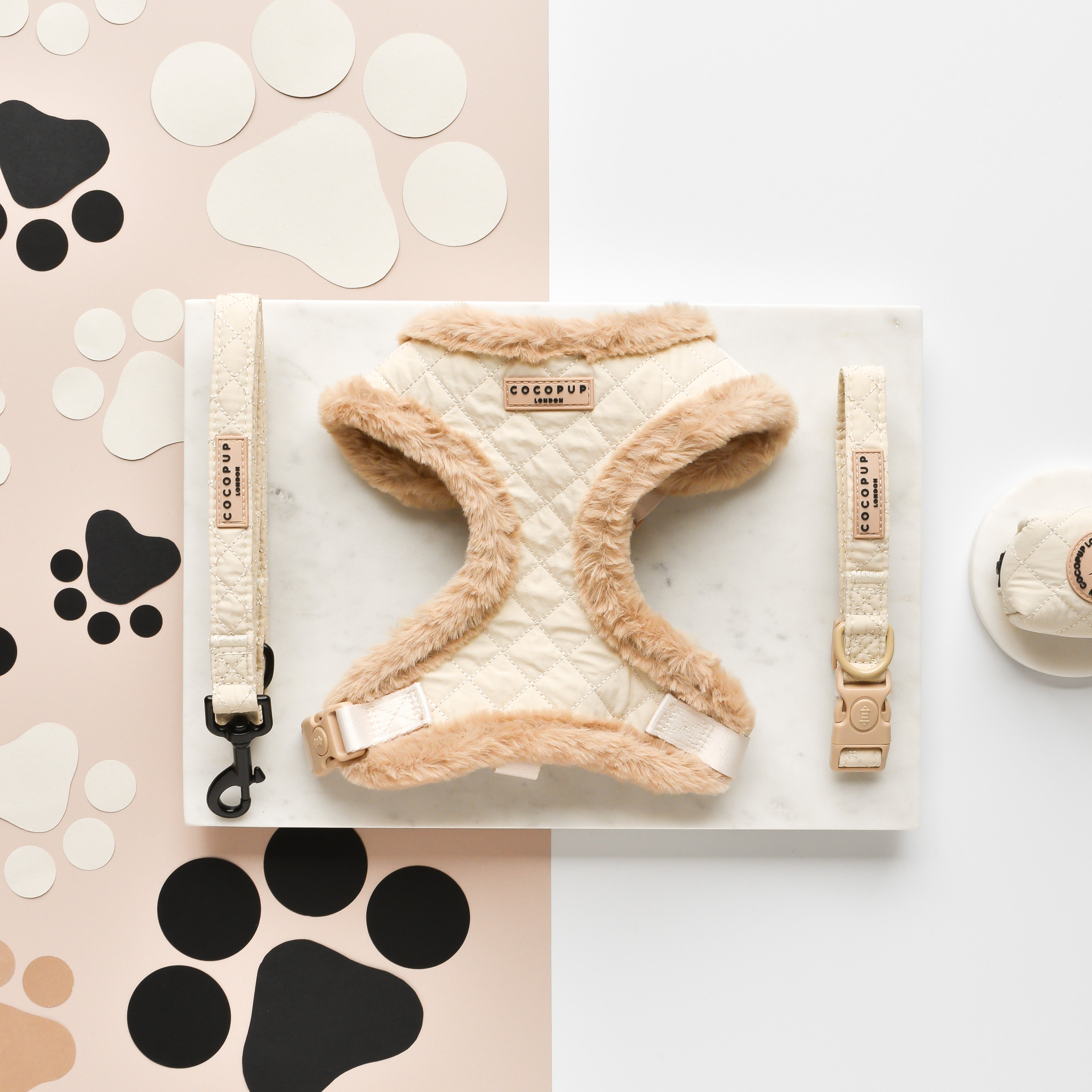 Cream Quilted Adjustable Neck Harness, Lead & Collar Bundle | Cocopup ...