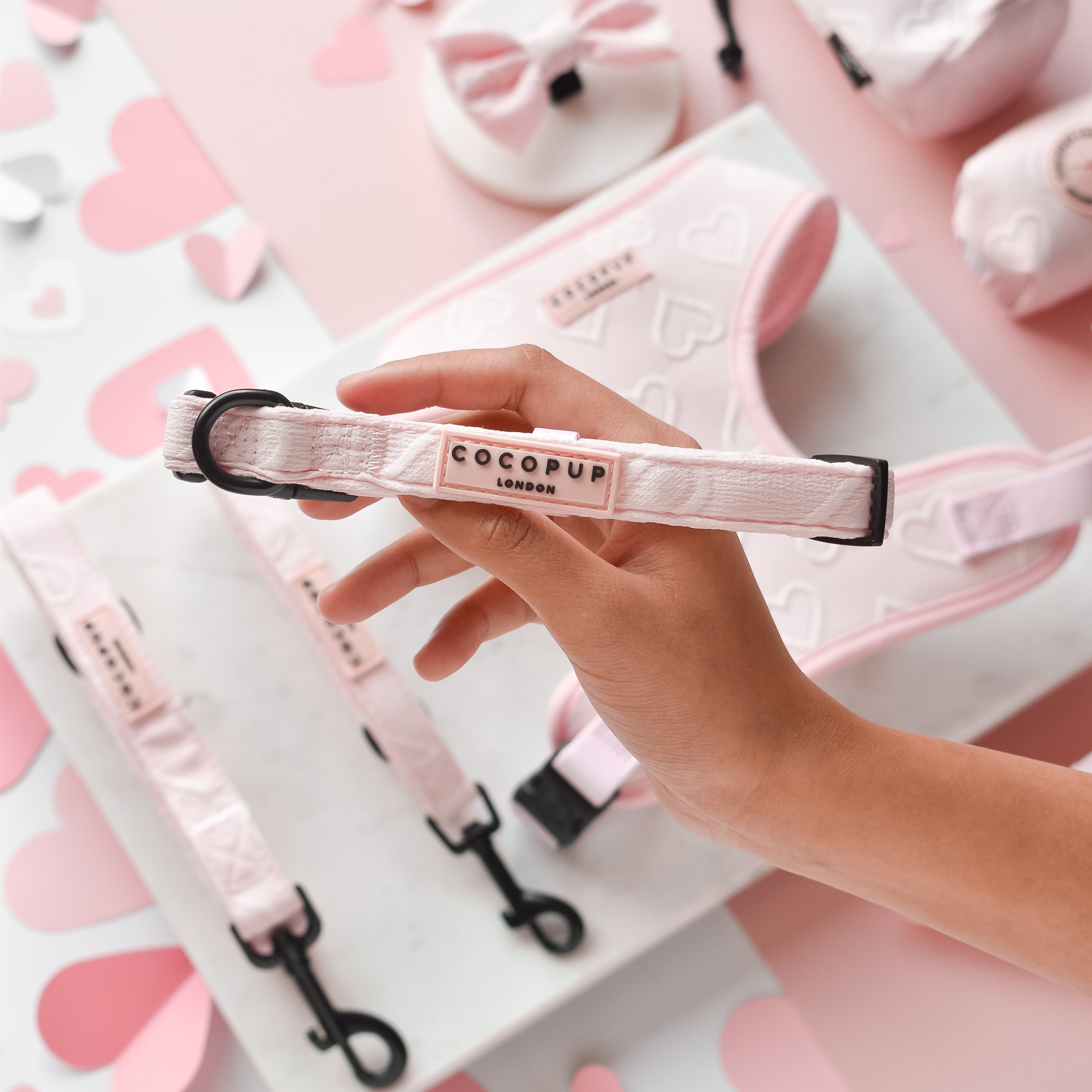 Luxe Dog Collar - Baby Pink Heart | Cocopup London