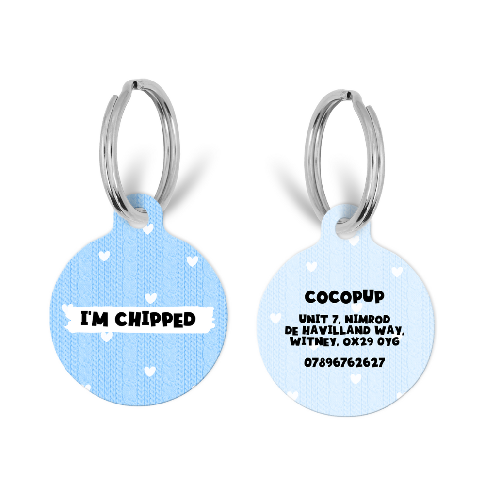 Personalised Text Dog ID Tag - Blue Heartstring Cord | Cocopup London