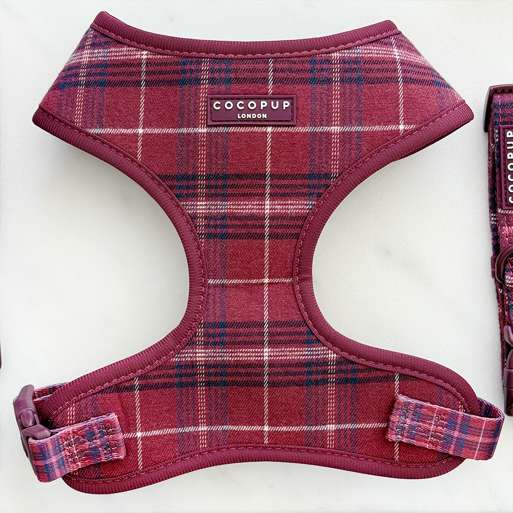 Mulberry Plaid Adjustable Neck Dog Harness | Cocopup London